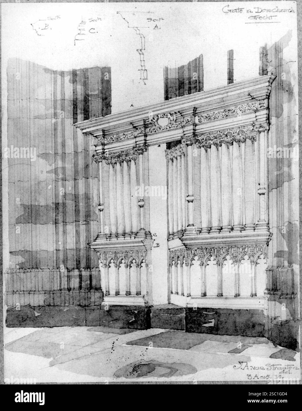 Interieur van de Domkerk te Utrecht het hek van de kapel van Van Arkel ...