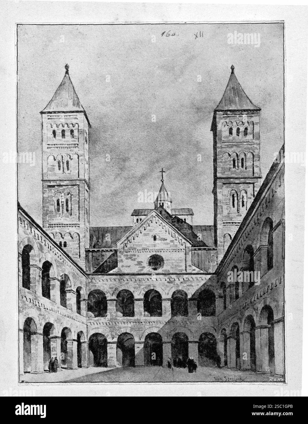 Gezicht in het atrium van de Mariakerk te Utrecht uit het westen Stock ...