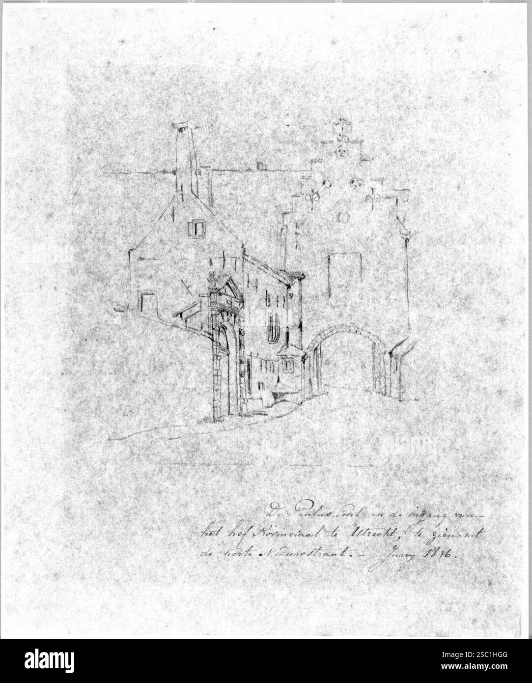 Gezicht op de noordgevel van de poort van de voormalige St Paulusabdij ...