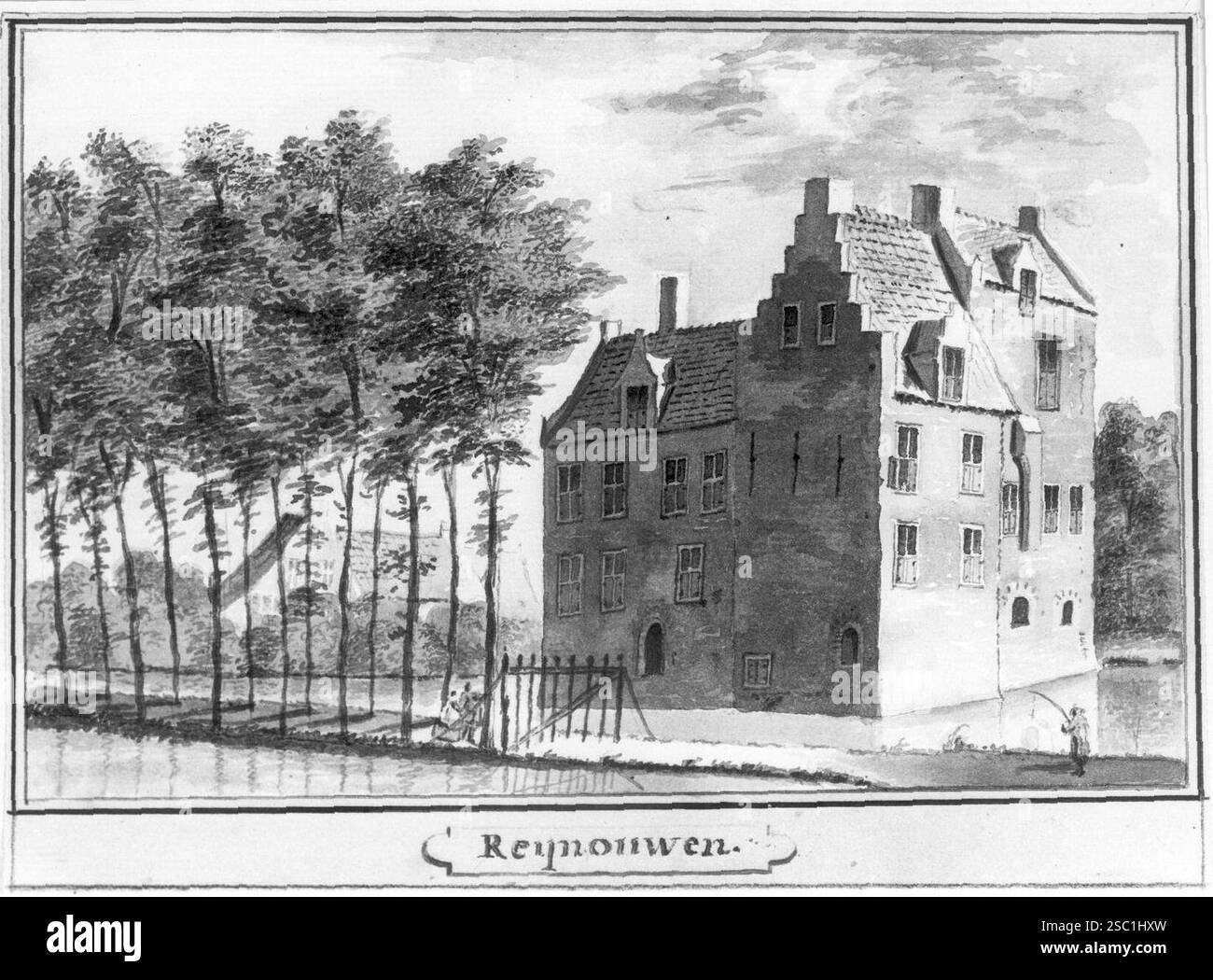 Gezicht over de Kromme Rijn op de ridderhofstad Rhijnauwen tussen ...