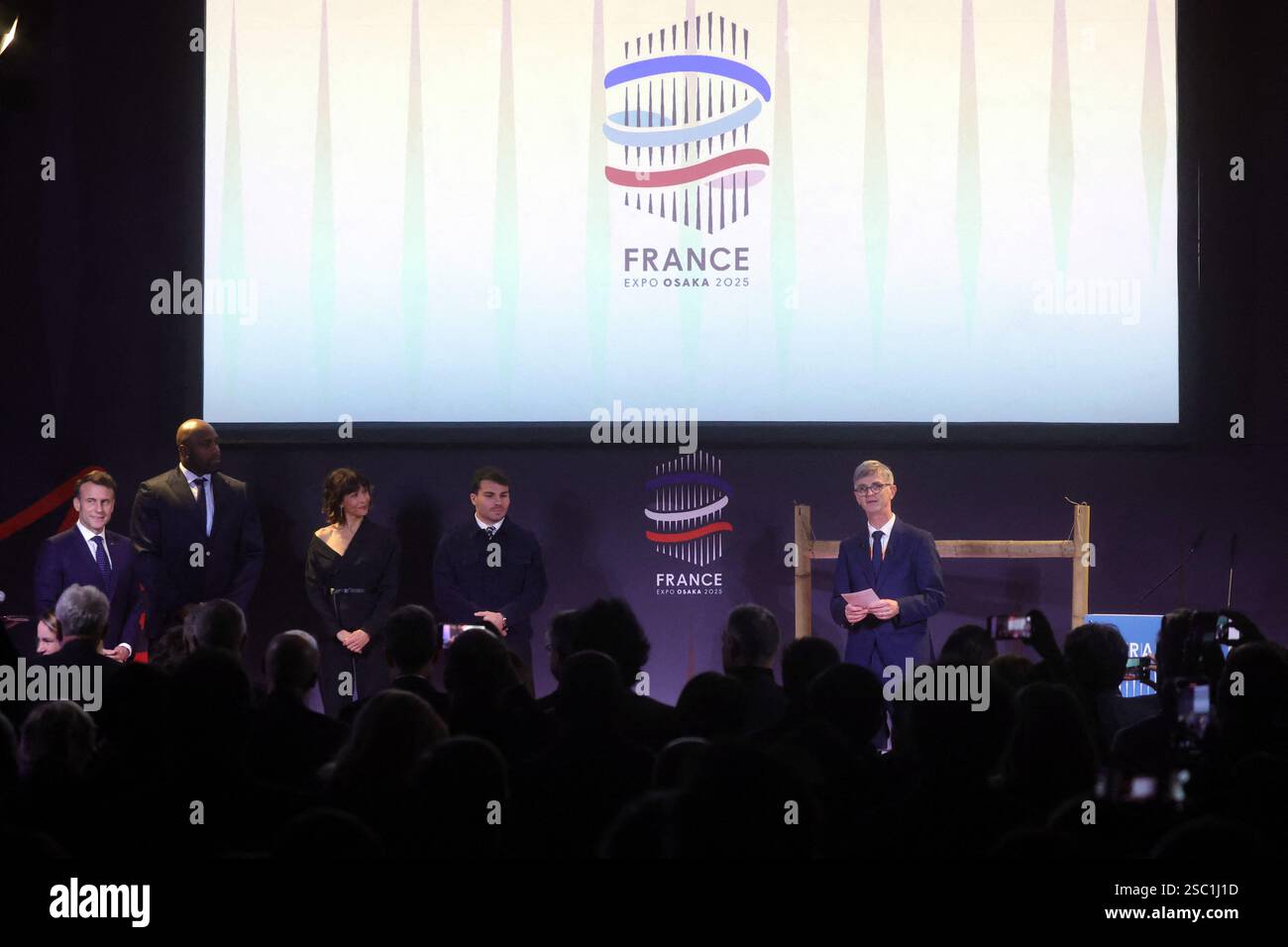 (L-R) French president Emmanuel Macron, French Athlete Teddy Riner ...