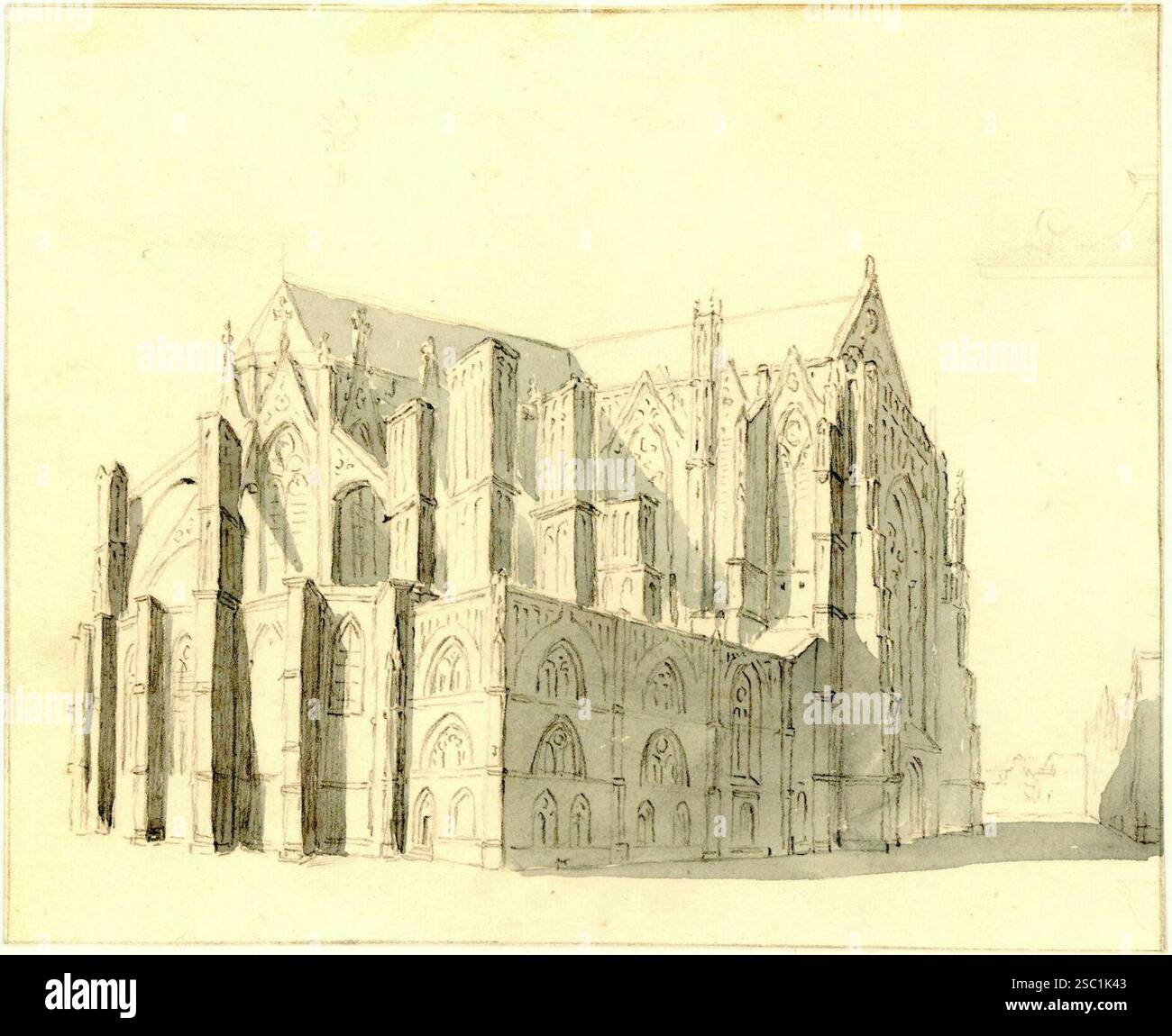 Gezicht op de Domkerk op het Domkerkhof te Utrecht uit het noordoosten ...