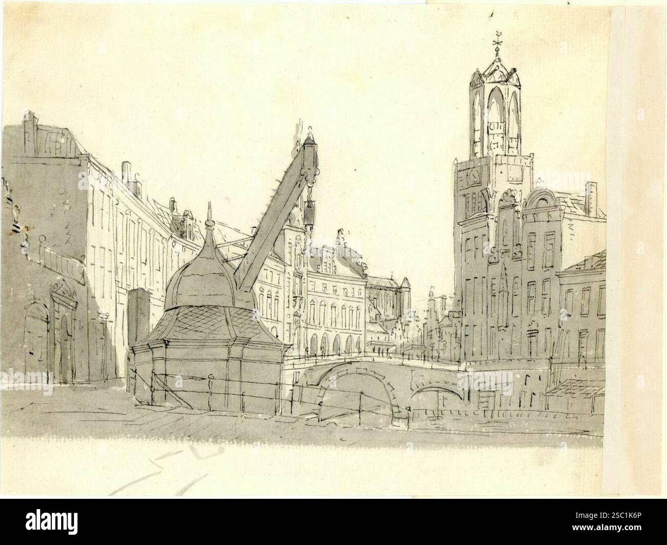 Gezicht op de Oudegracht te Utrecht met de Stadhuisbrug en de ...