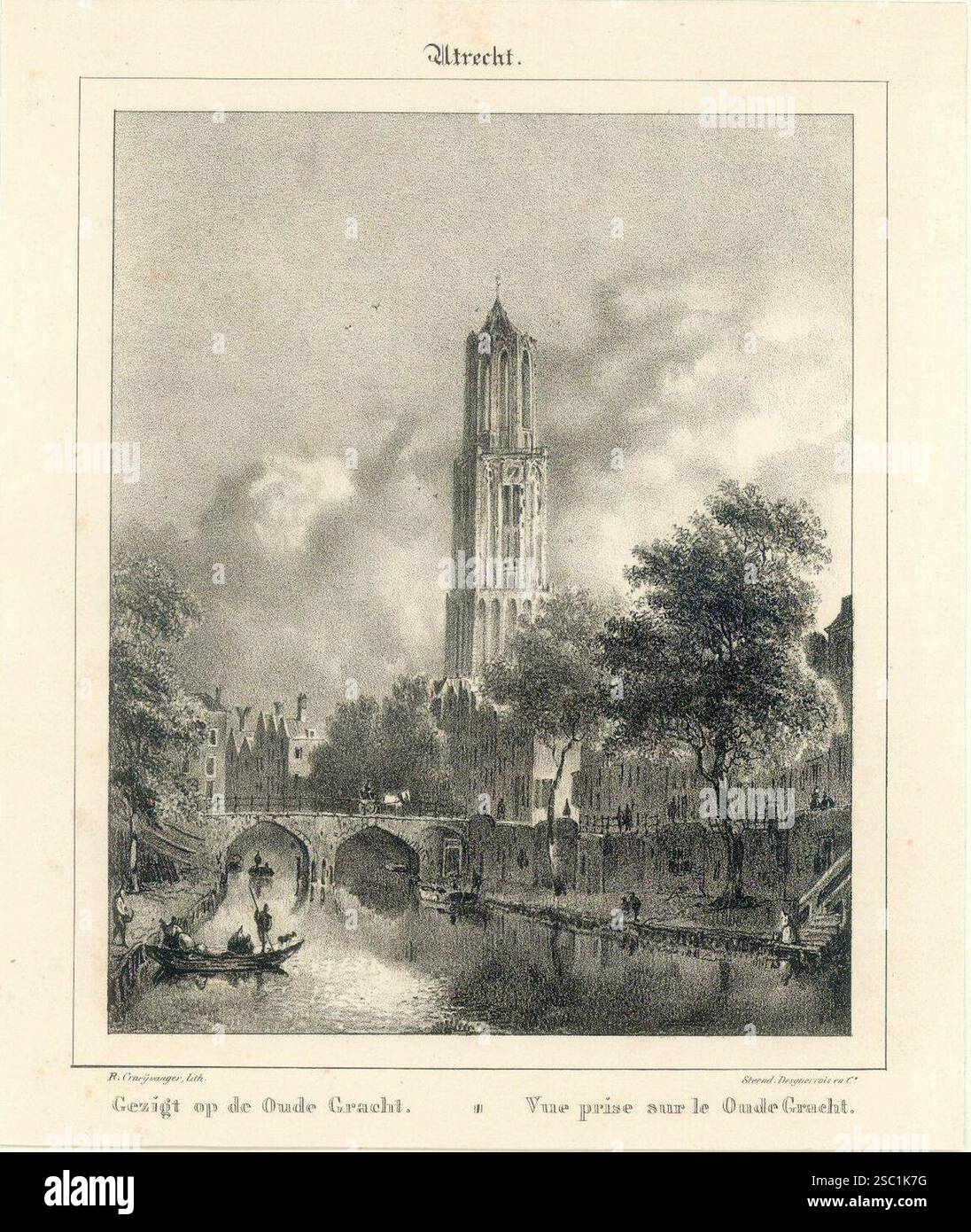 Gezicht op de Oudegracht met de Gaardbrug te Utrecht uit het zuiden met op de achtergrond de ...