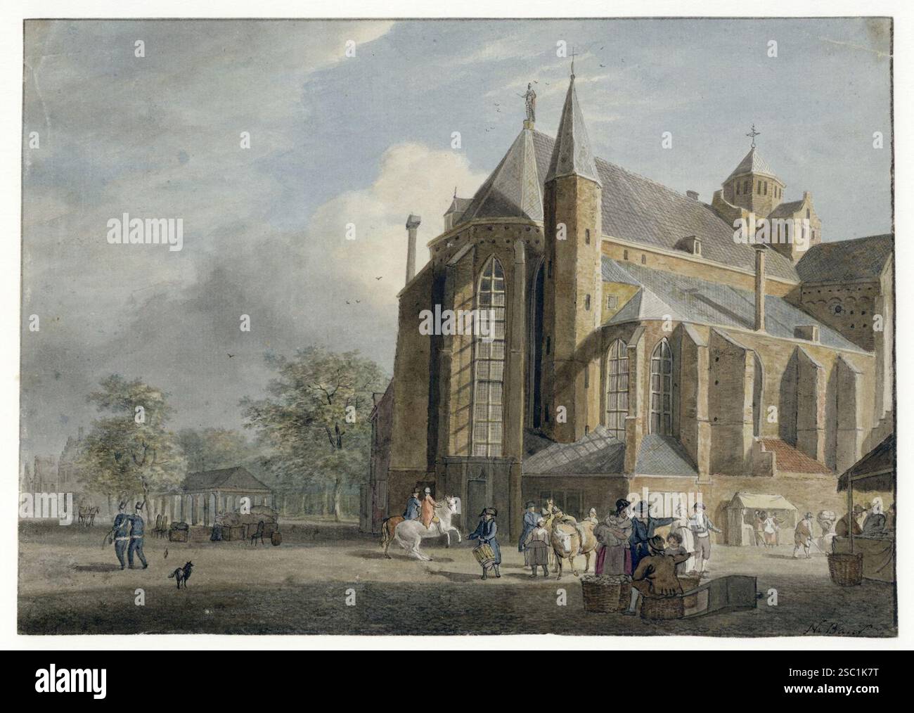 Gezicht op de Mariaplaats te Utrecht met het koor van de Mariakerk en ...