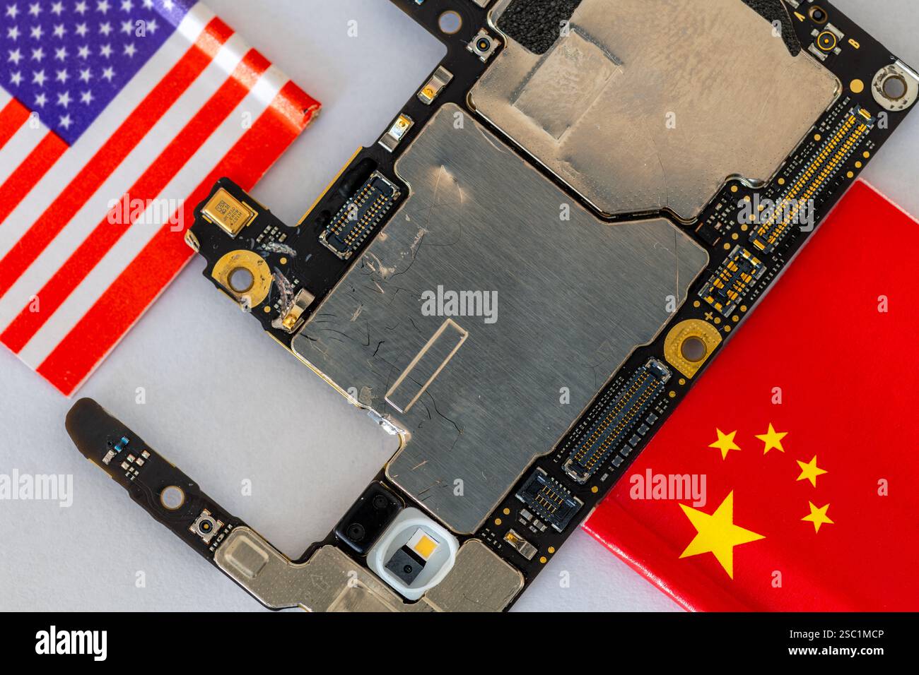 A semiconductors technology competition concept with micro chips and ...