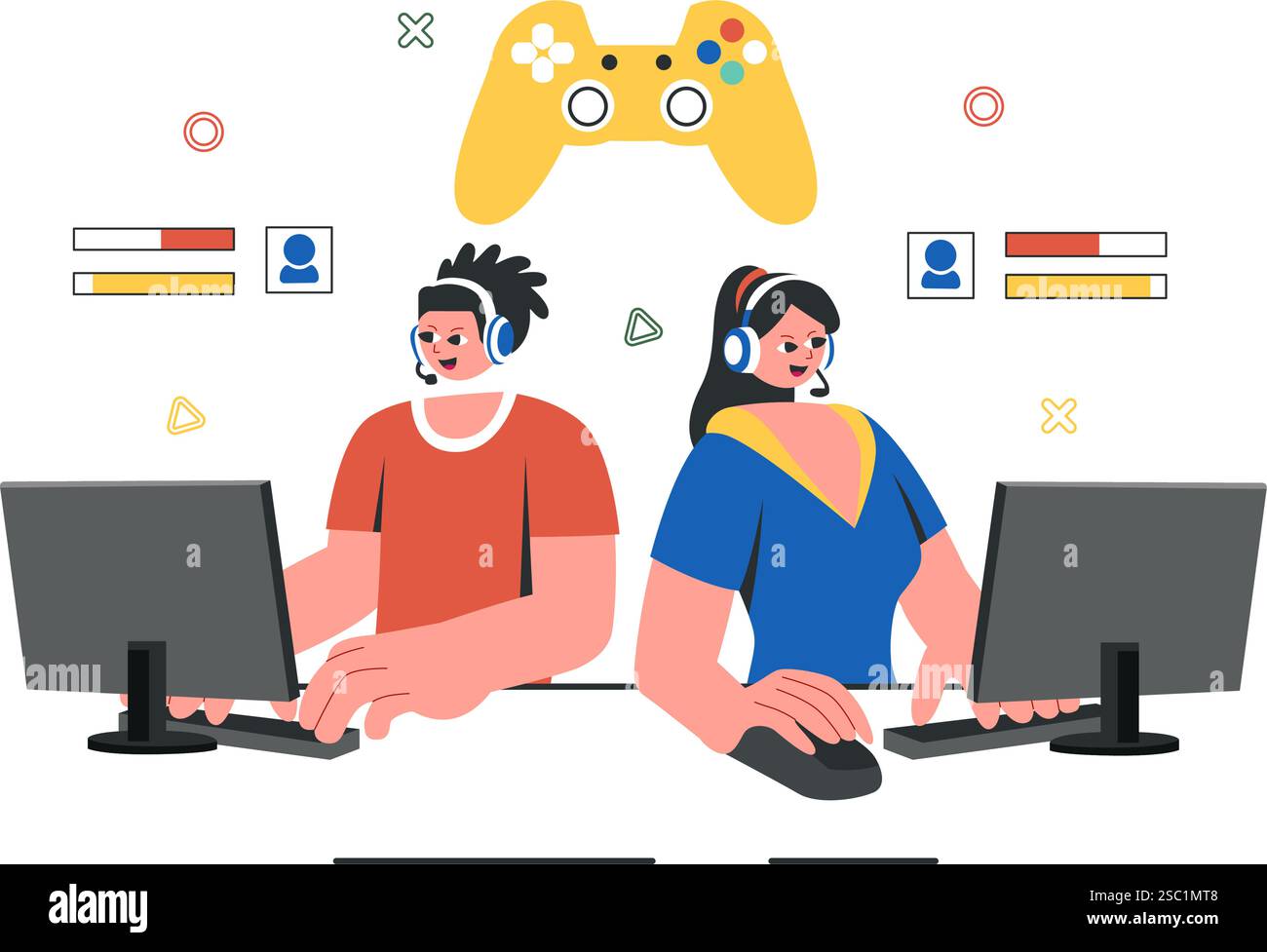 E-Sports Tournament Vector Illustration featuring Two Players Competing ...