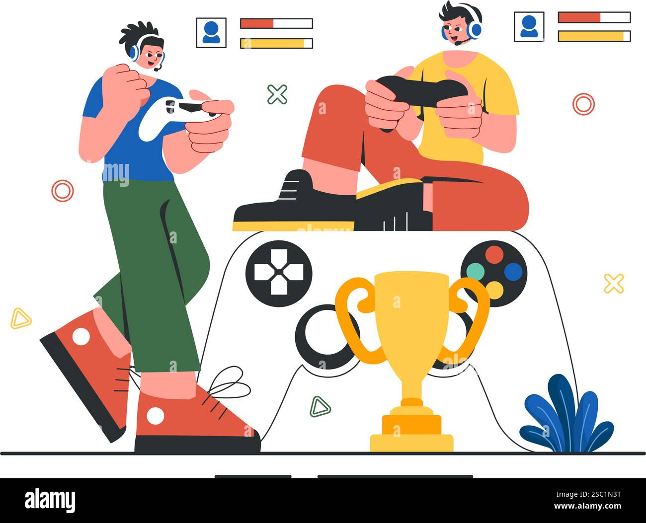 E-Sports Tournament Vector Illustration featuring Two Players Competing ...