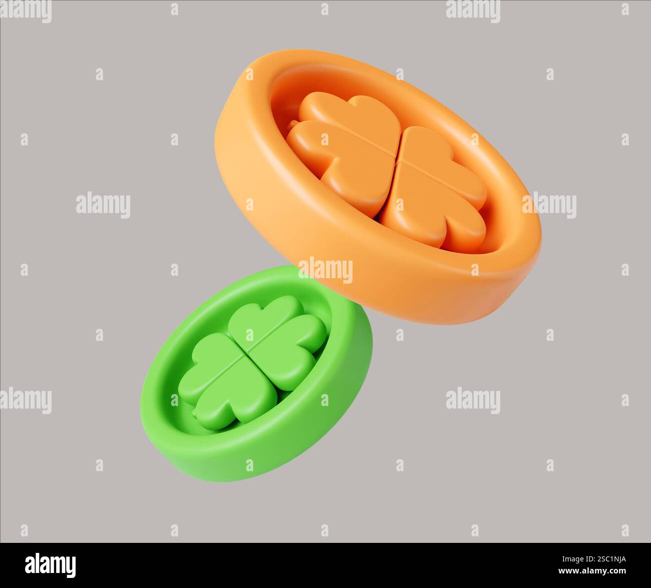A set of colorful lucky clover tokens, 3D render illustration Stock ...