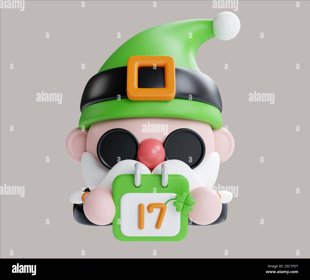 Playful 3D leprechaun character holding calendar with March 17, 3D ...