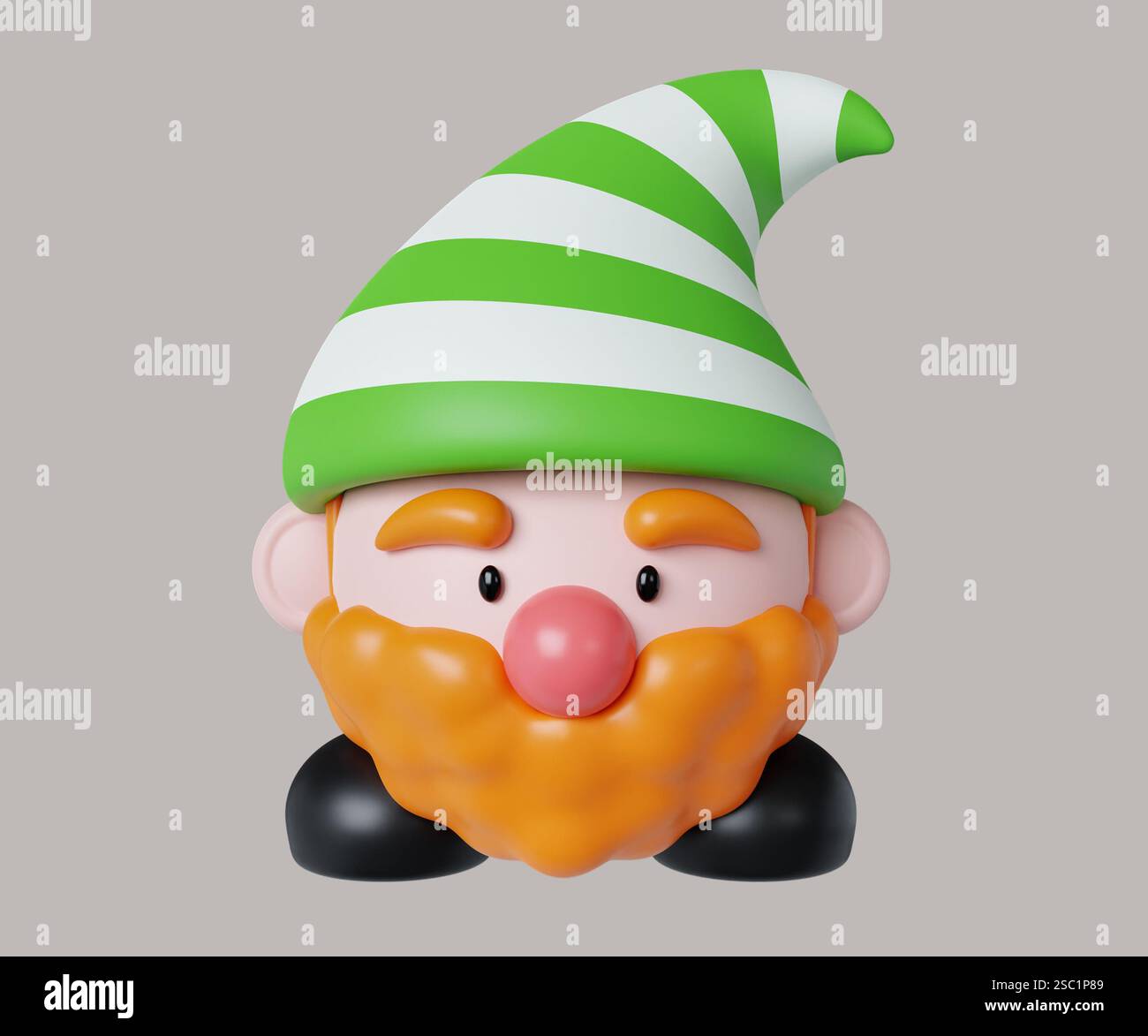 Set of cheerful 3D gnome characters with whimsical stripes, 3D render ...