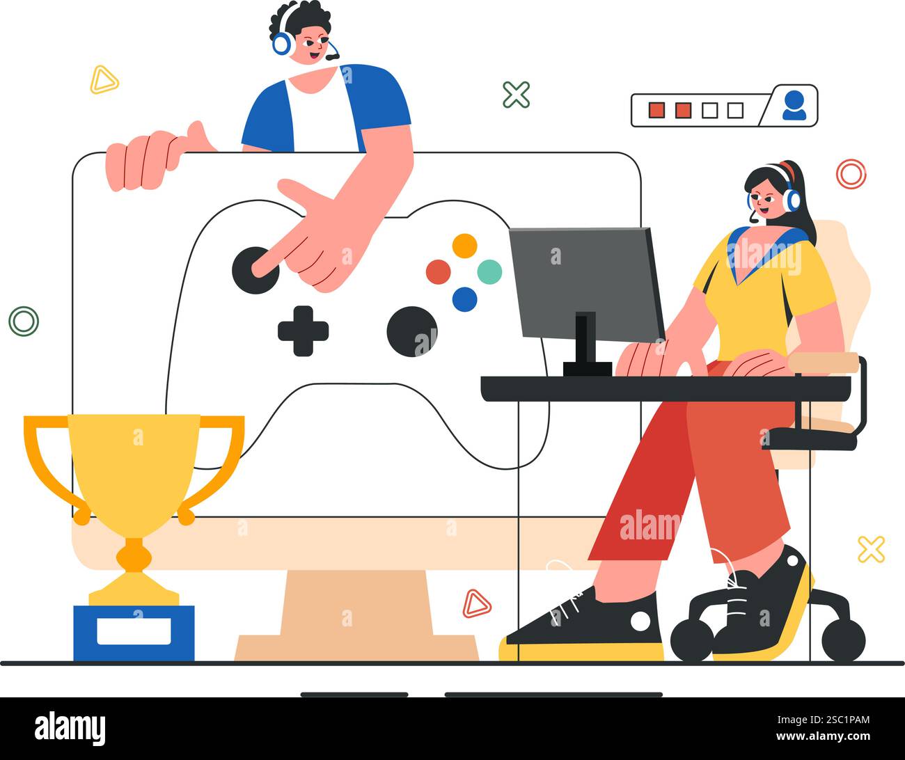 E-Sports Tournament Vector Illustration featuring Two Players Competing ...