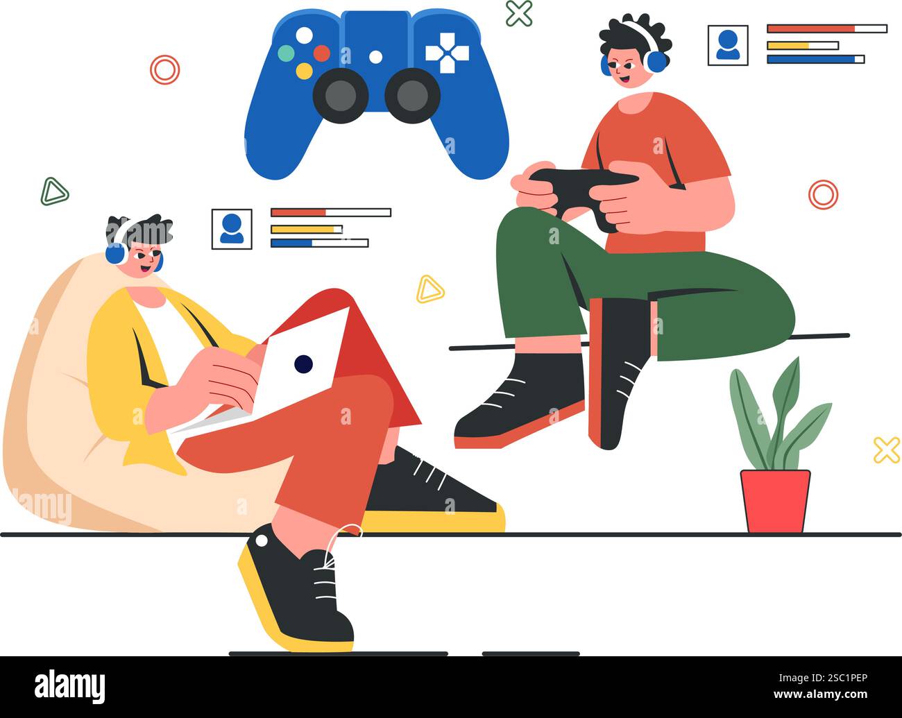 E-Sports Tournament Vector Illustration featuring Two Players Competing ...