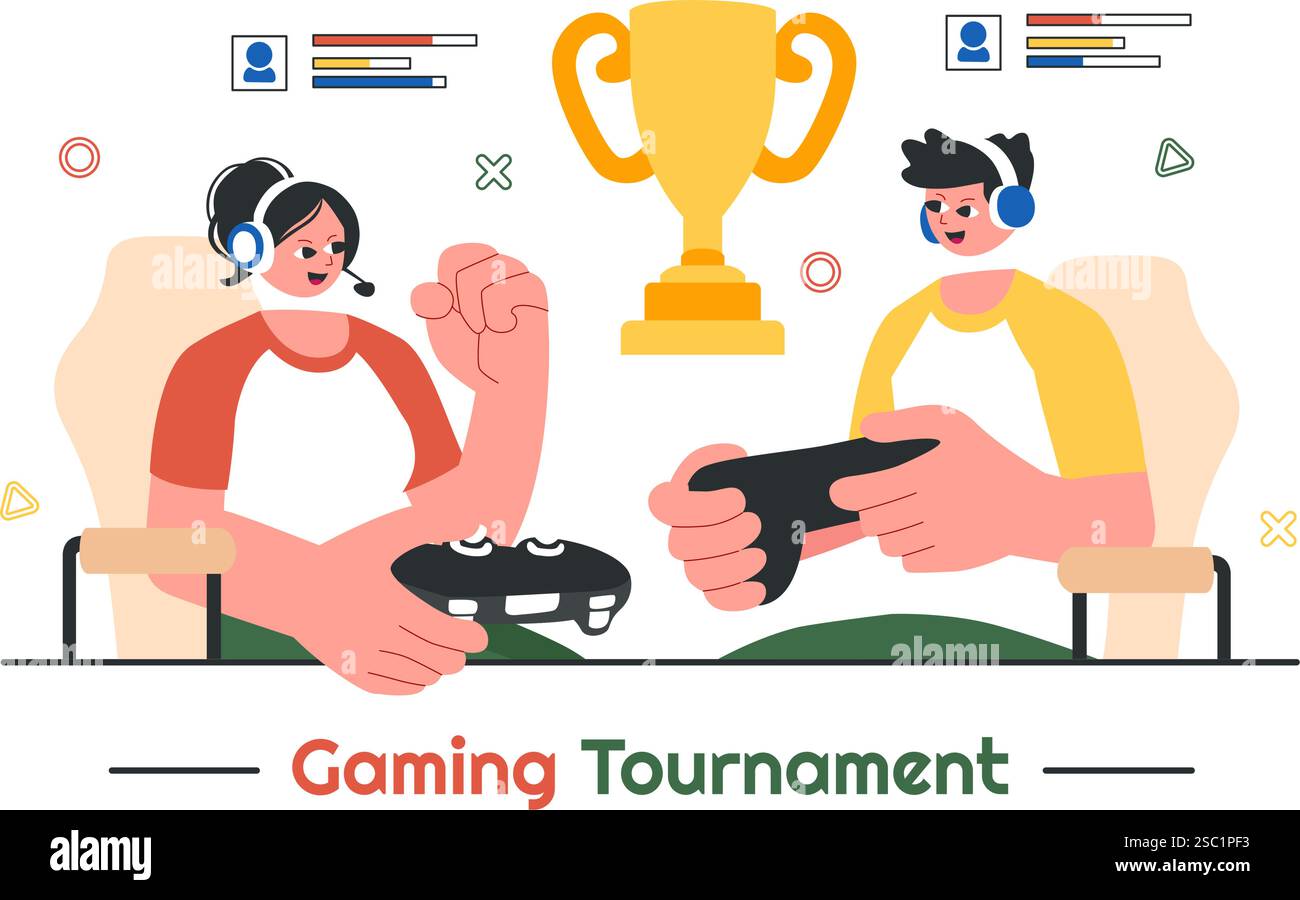 E-Sports Tournament Vector Illustration featuring Two Players Competing ...