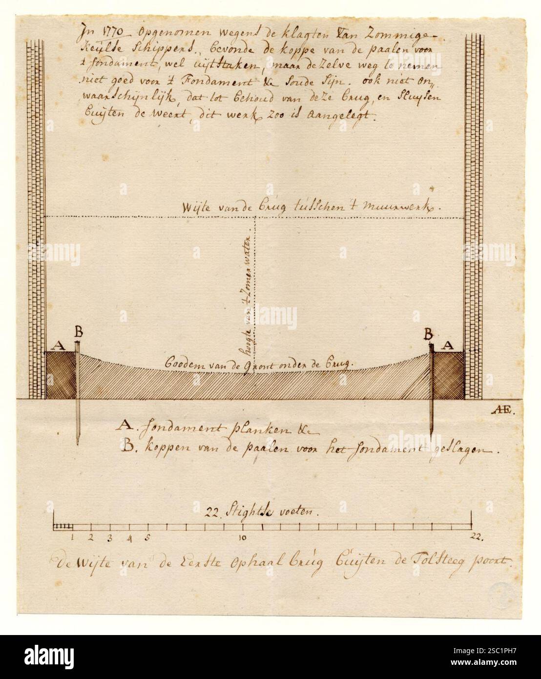 Doorsnede van de ophaalbrug over de Vaartsche Rijn bij de ...