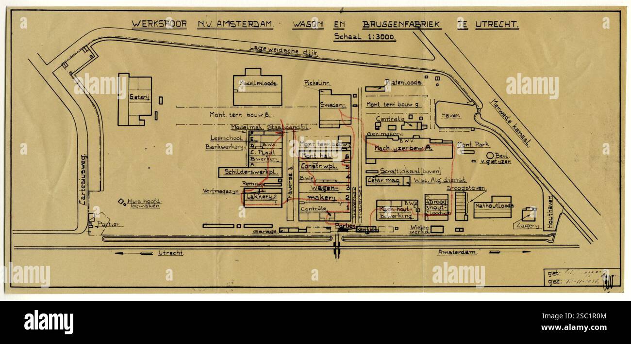 Plattegrond van het fabriekscomplex van Wagon en bruggenfabriek ...