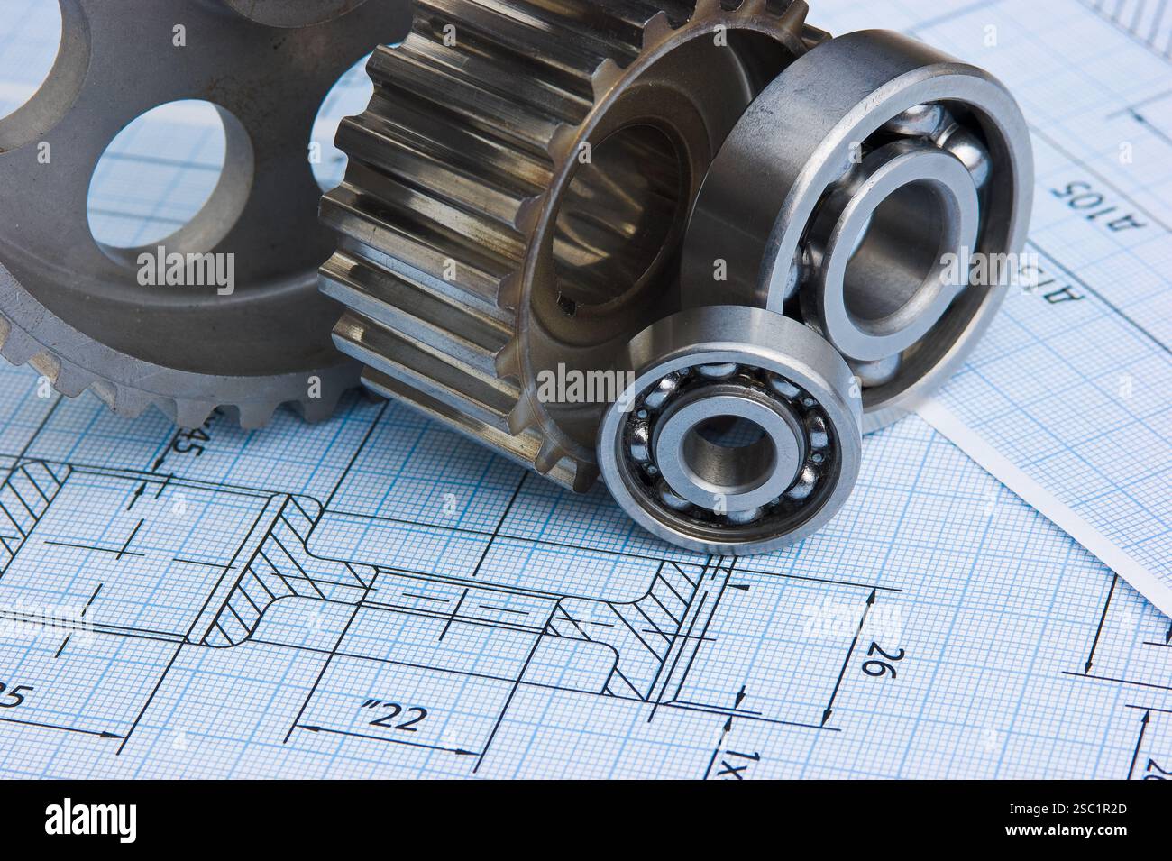 tools and mechanisms detail on the background of technical drawings ...