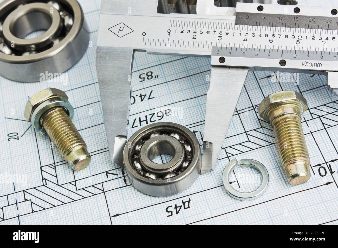 tools and mechanisms detail on the background of technical drawings ...