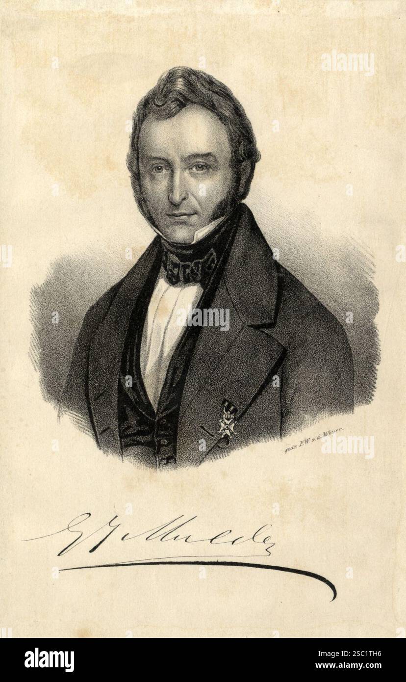 Portret van prof GJ Mulder geboren 1802 hoogleraar in de scheikunde aan ...