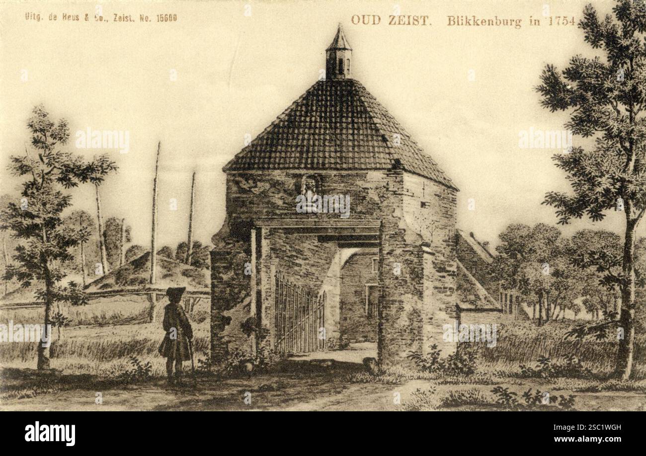 Gezicht op het poortgebouw van het kasteel Blikkenburg bij Zeist met de ...