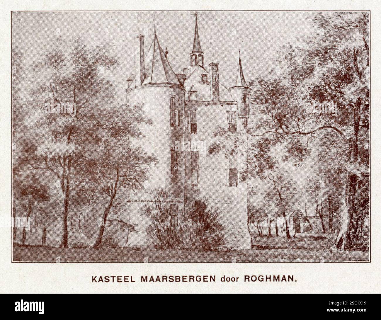 Gezicht op de zijgevel van het kasteel Maarsbergen te Maarsbergen ...