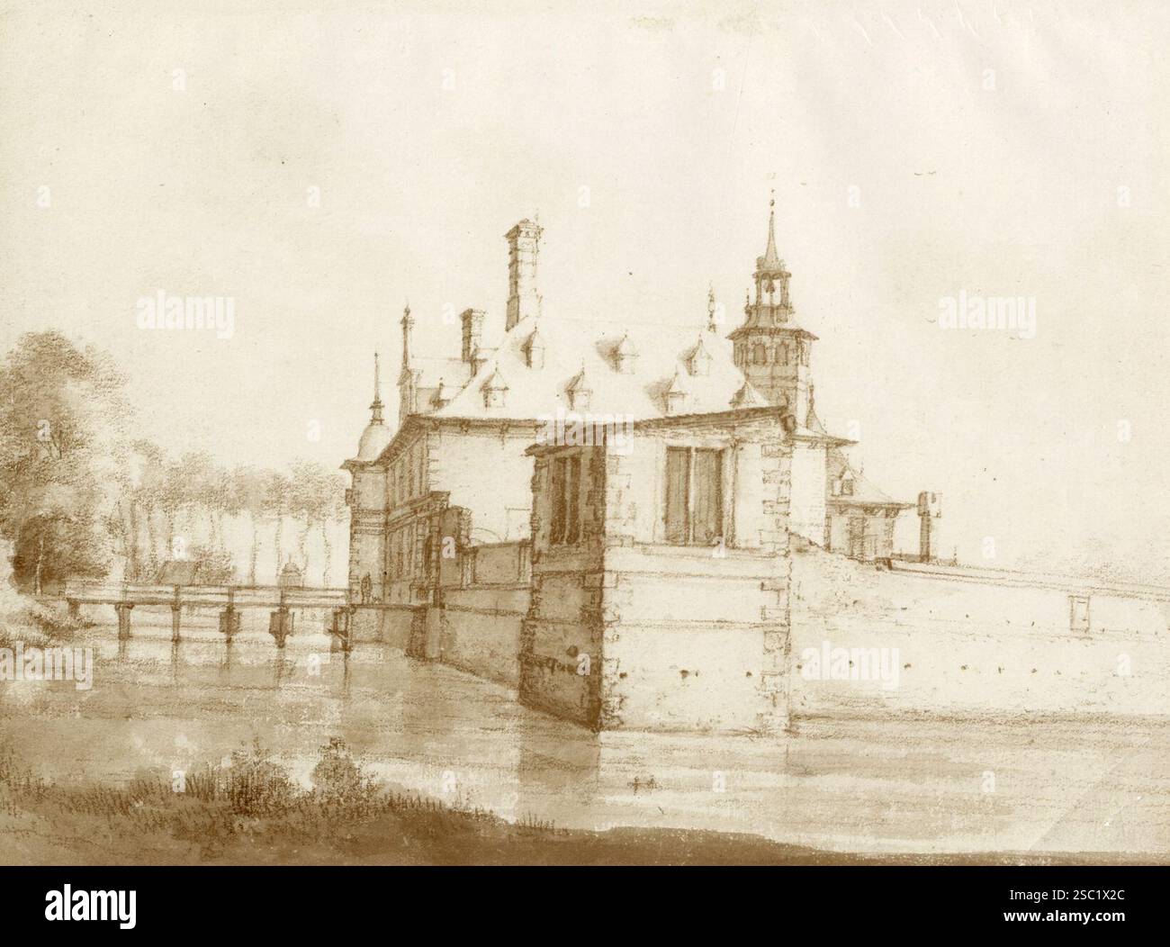 Gezicht op het omgrachte kasteel Plettenburg bij Jutphaas uit het ...