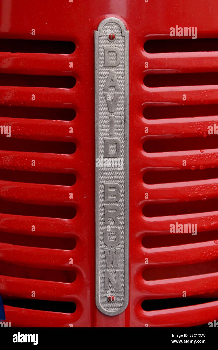 Vertical brand name badge on a vintage David Brown tractor Stock Photo ...
