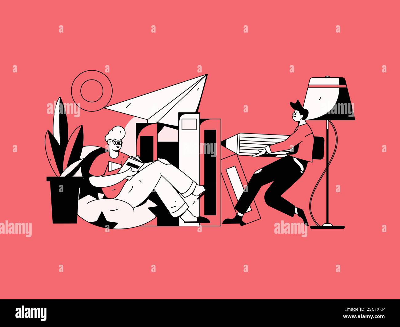 Character reading quietly vector concept operation hand drawn ...
