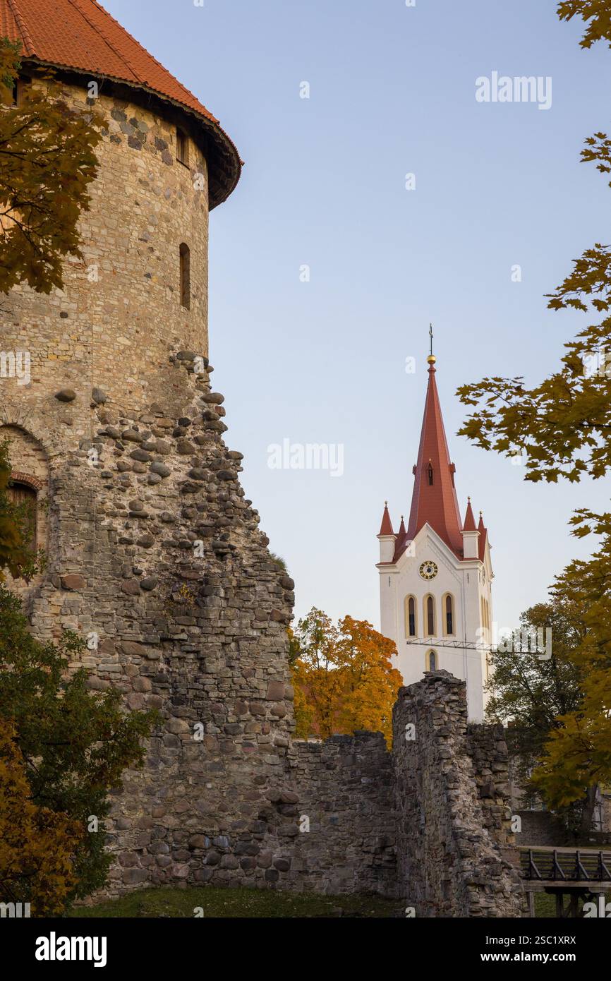 Medieval tower in Cesis, Latvia. Historic stone architecture with ...