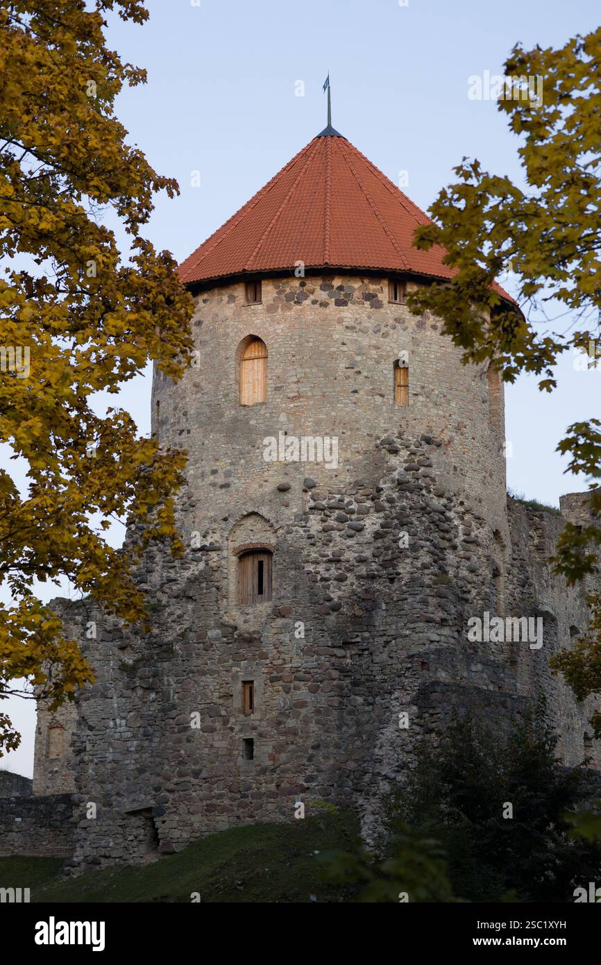 Medieval tower in Cesis, Latvia. Historic stone architecture with ...