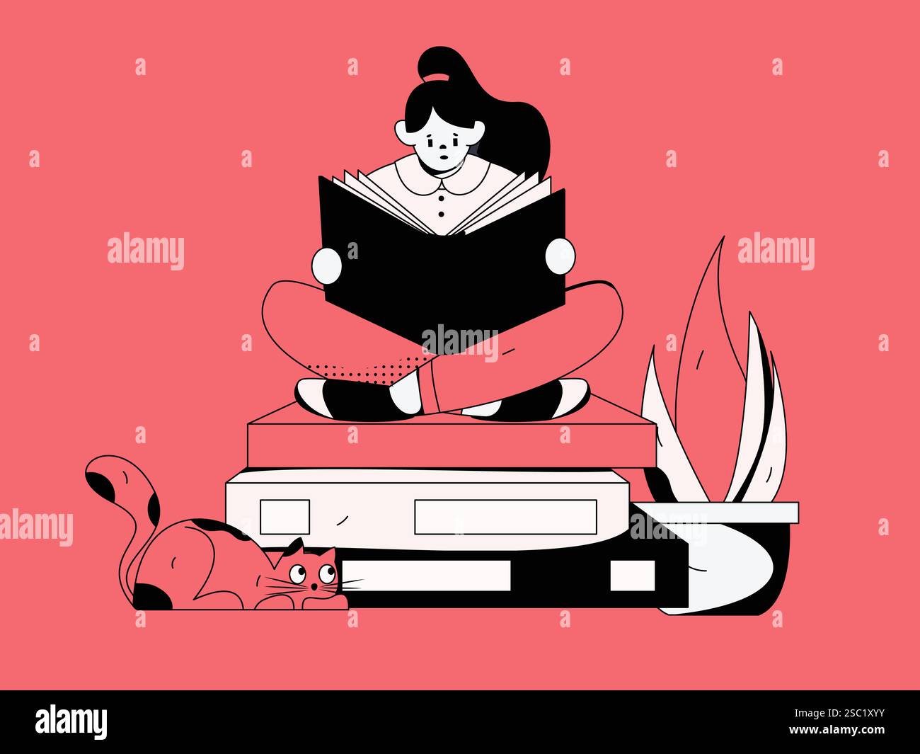 Character reading quietly vector concept operation hand drawn ...