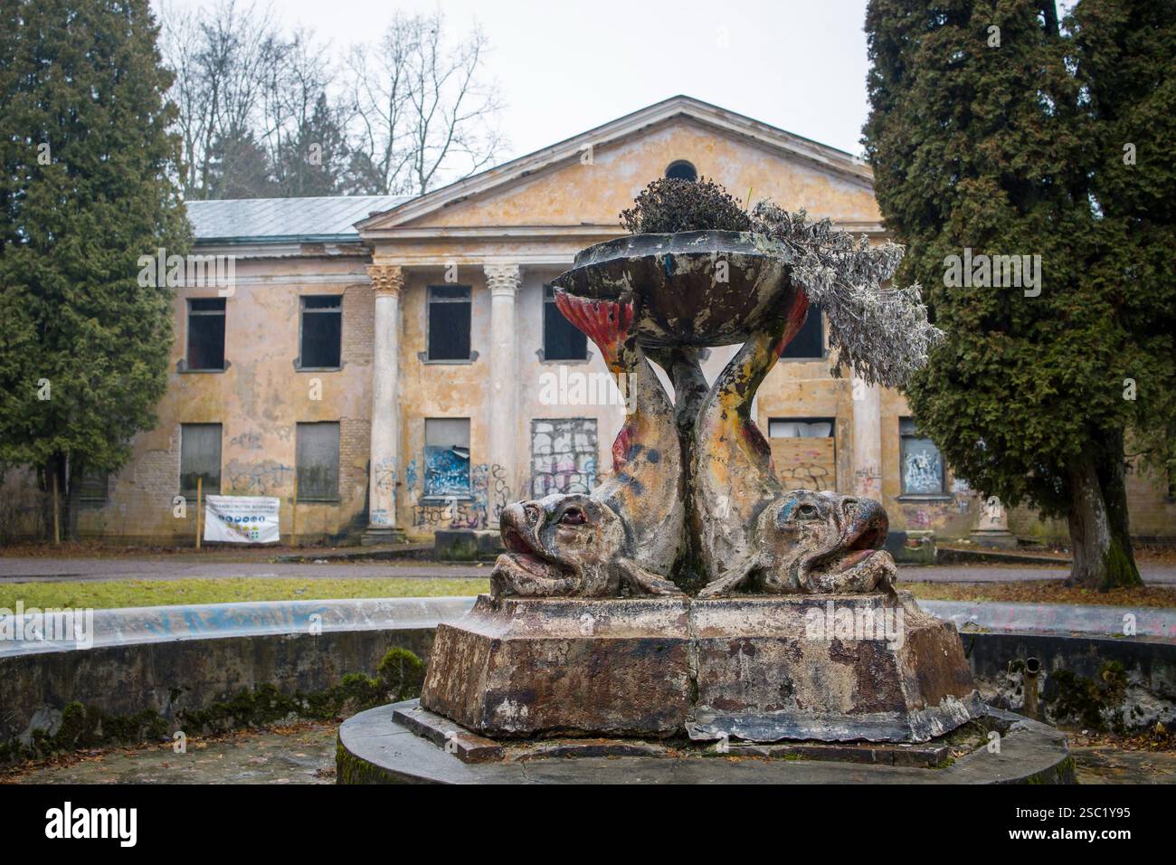 Exterior of the Baldone Sanatorium, a historic building with classical ...