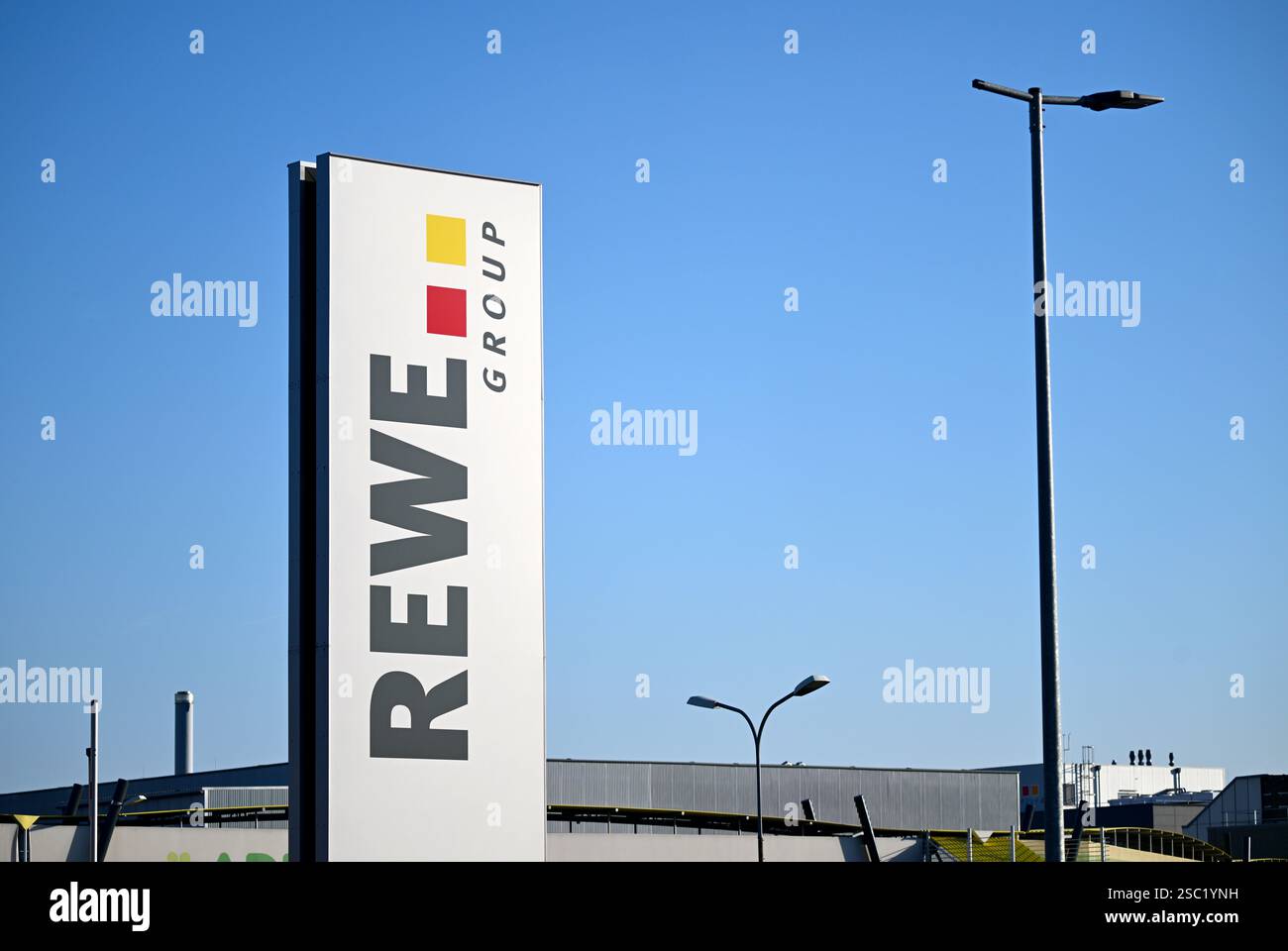 The logo of the Rewe Group at the company headquarters in Wiener ...
