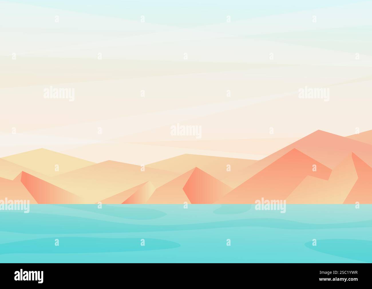 Coastal landscape illustration. Vector seaside mountains illustration ...