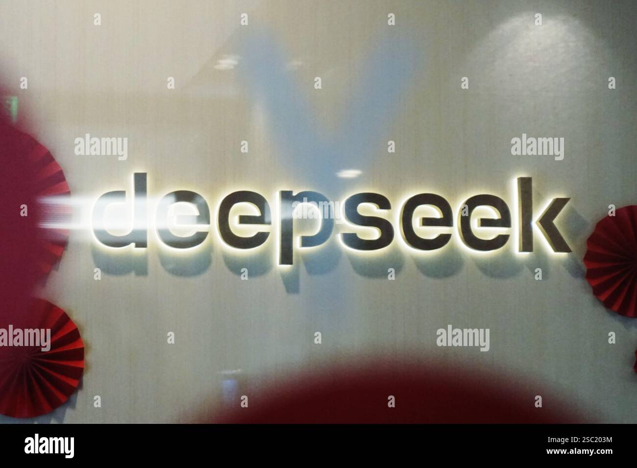 Photo taken on February 5, 2025 shows the DeepSeek logo in Hangzhou ...