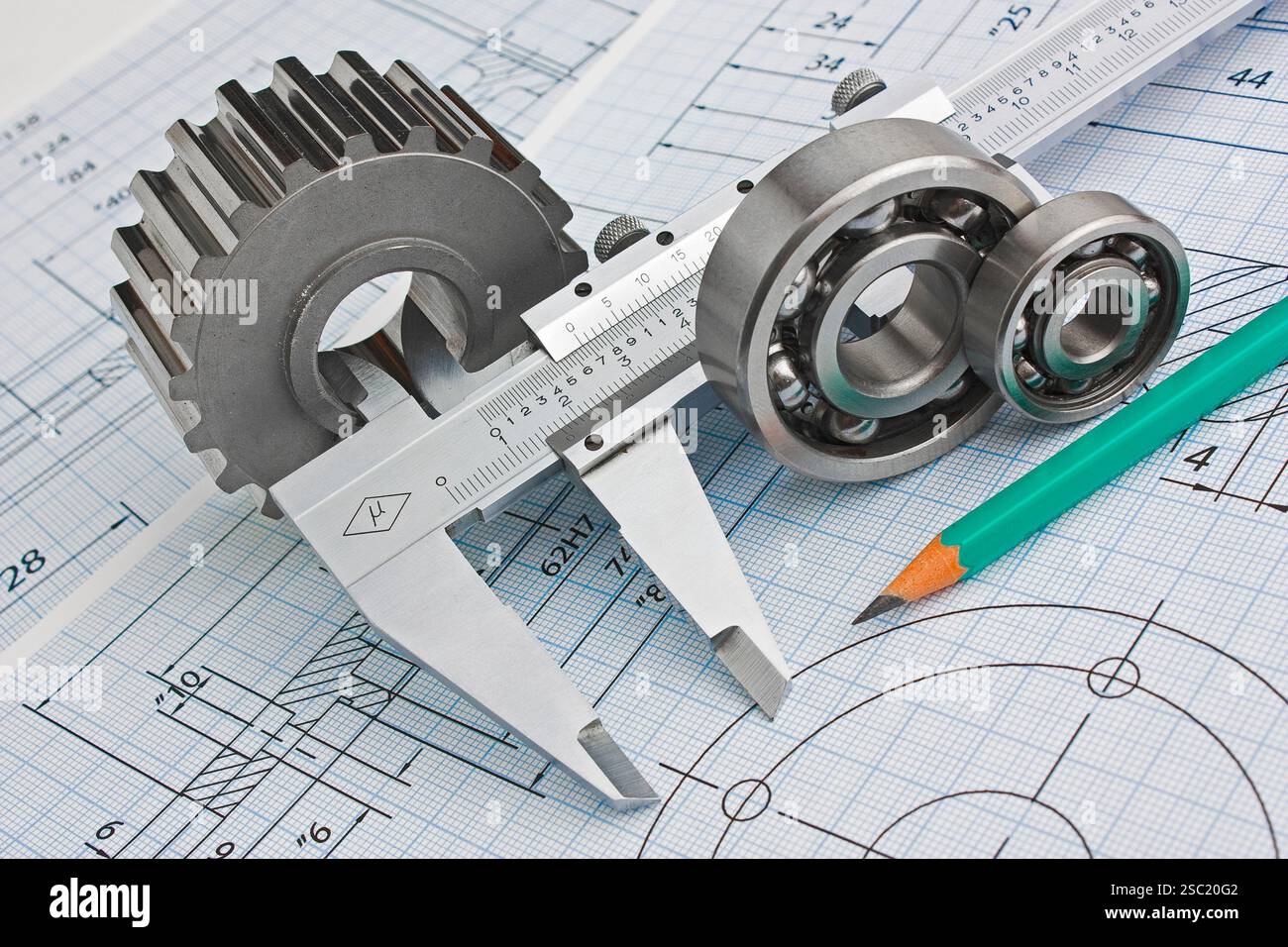 tools and mechanisms detail on the background of technical drawings ...