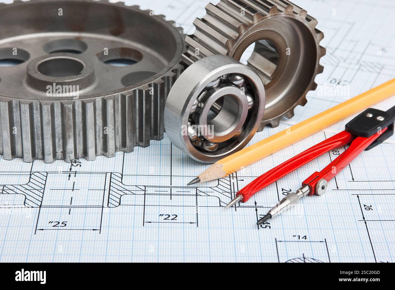 tools and mechanisms detail on the background of technical drawings ...