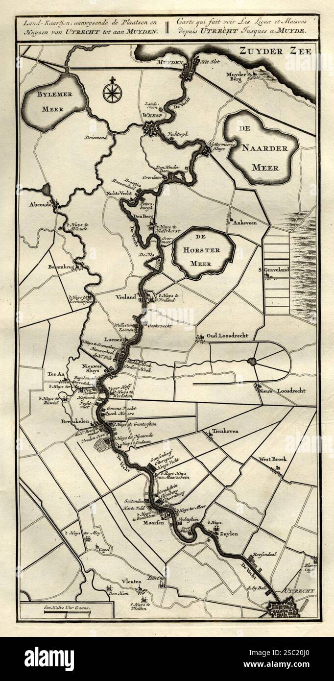 Kaart van de Vecht tussen Utrecht onder en Muiden boven met weergave ...