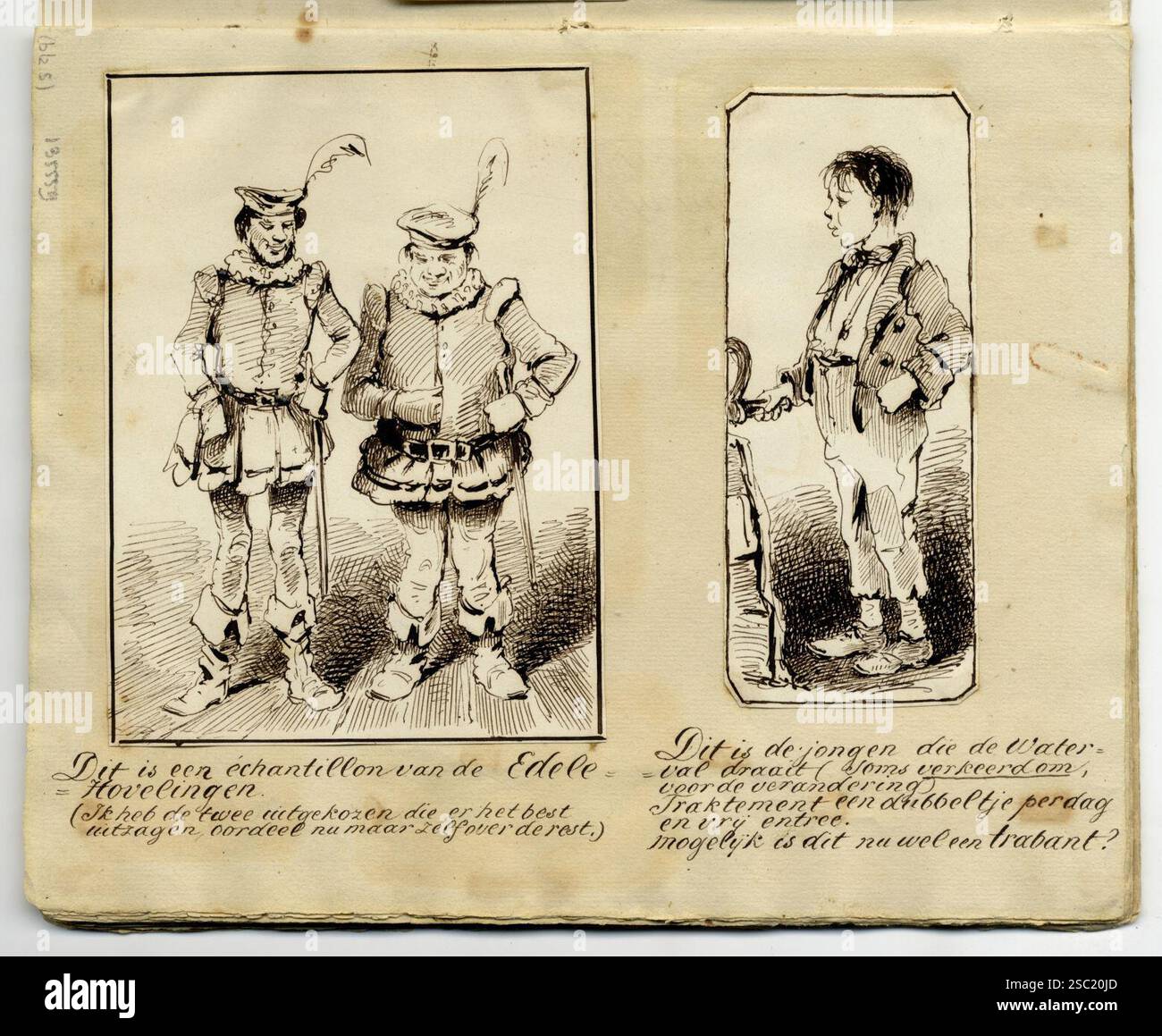 Afbeelding van een pagina met portretten van twee personages en een ...