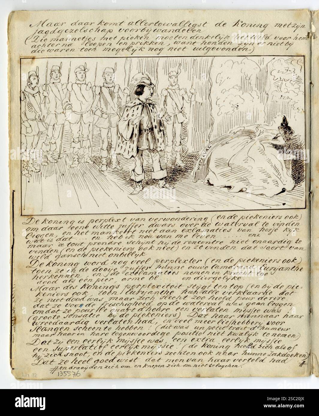 Afbeelding van een pagina met een tekening van een scene uit de opera ...