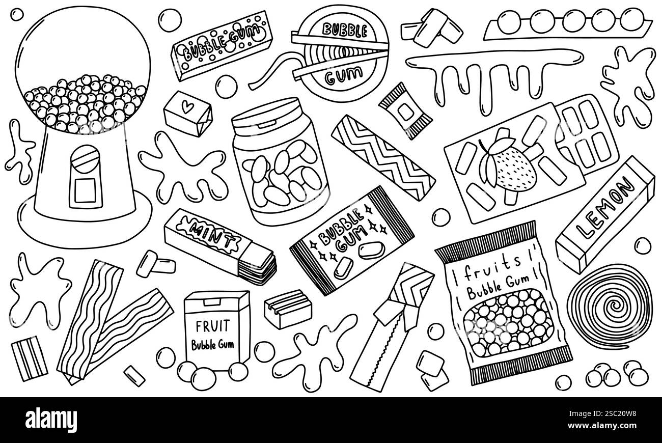 Bubble gum doodle vector set Stock Vector Image & Art - Alamy
