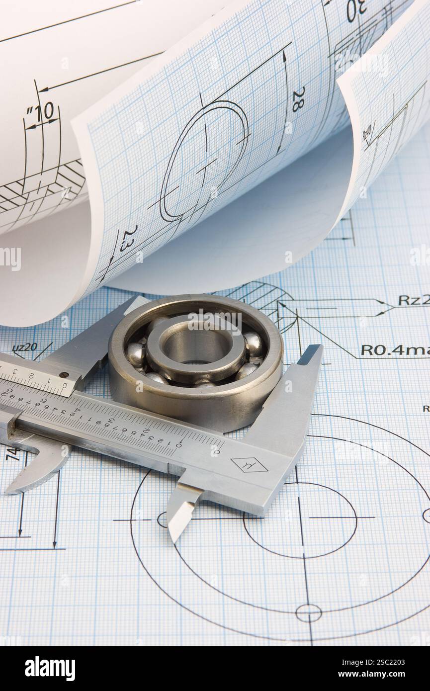 tools and mechanisms detail on the background of technical drawings ...