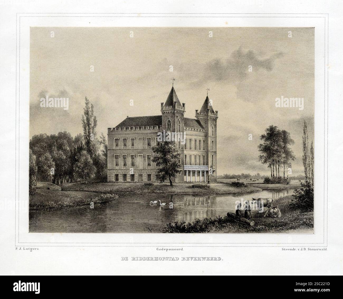 Gezicht over de Kromme Rijn op het kasteel Beverweerd bij Werkhoven uit ...