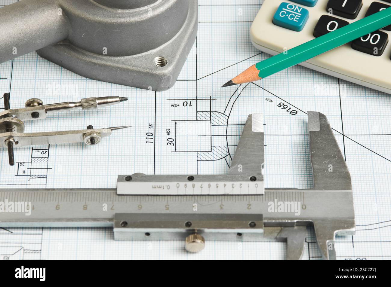 drawings of mechanisms with parts and tools Stock Photo - Alamy