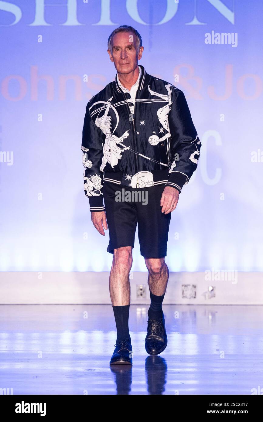 Bill Nye wearing Thom Browne walks runway for 9th Annual Blue Jacket ...