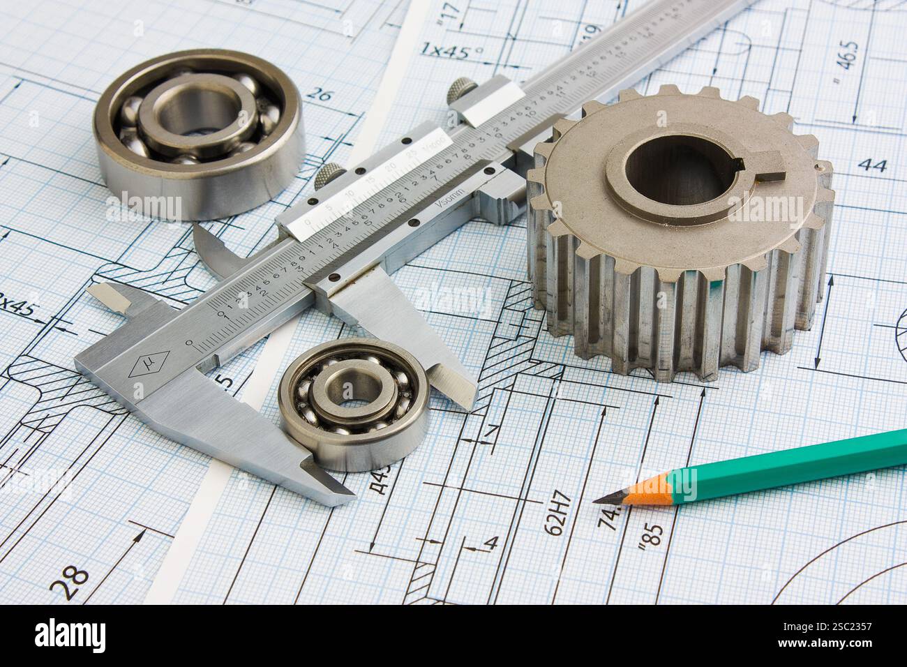 tools and mechanisms detail on the background of technical drawings ...