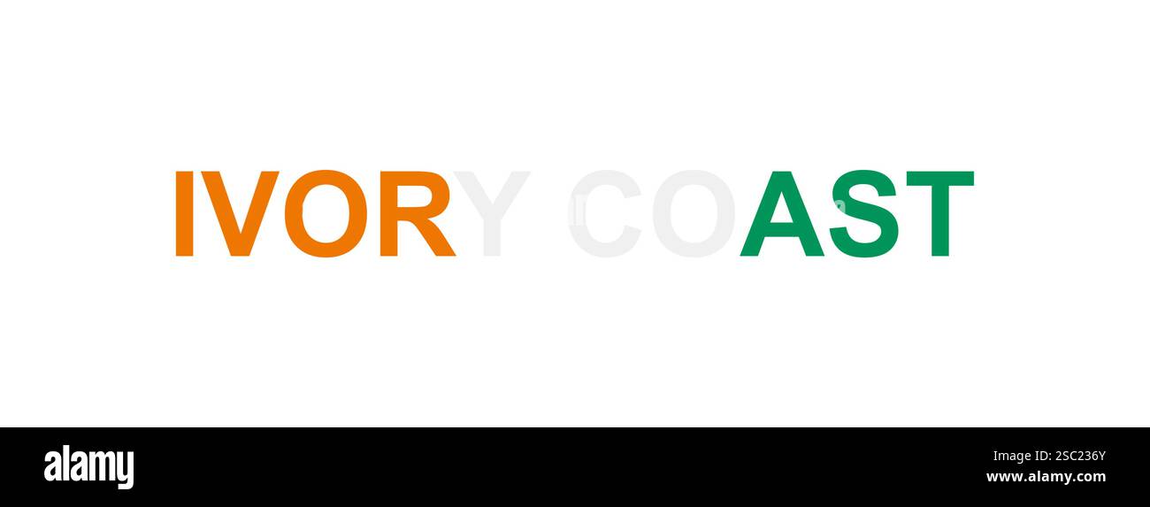Letters Ivory Coast in the style of the country flag. Ivory Coast word ...