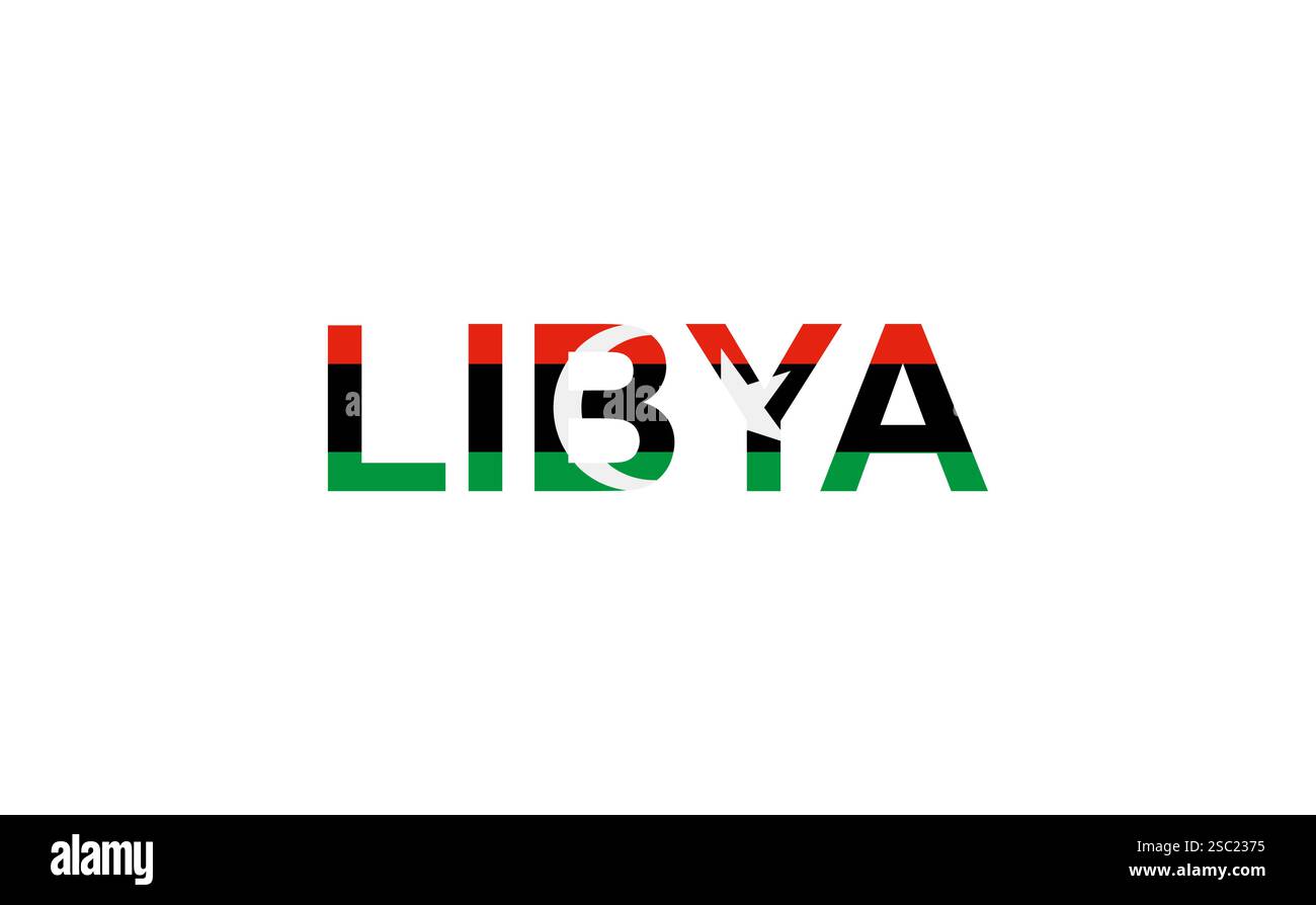 Letters Libya in the style of the country flag. Libya word in national ...