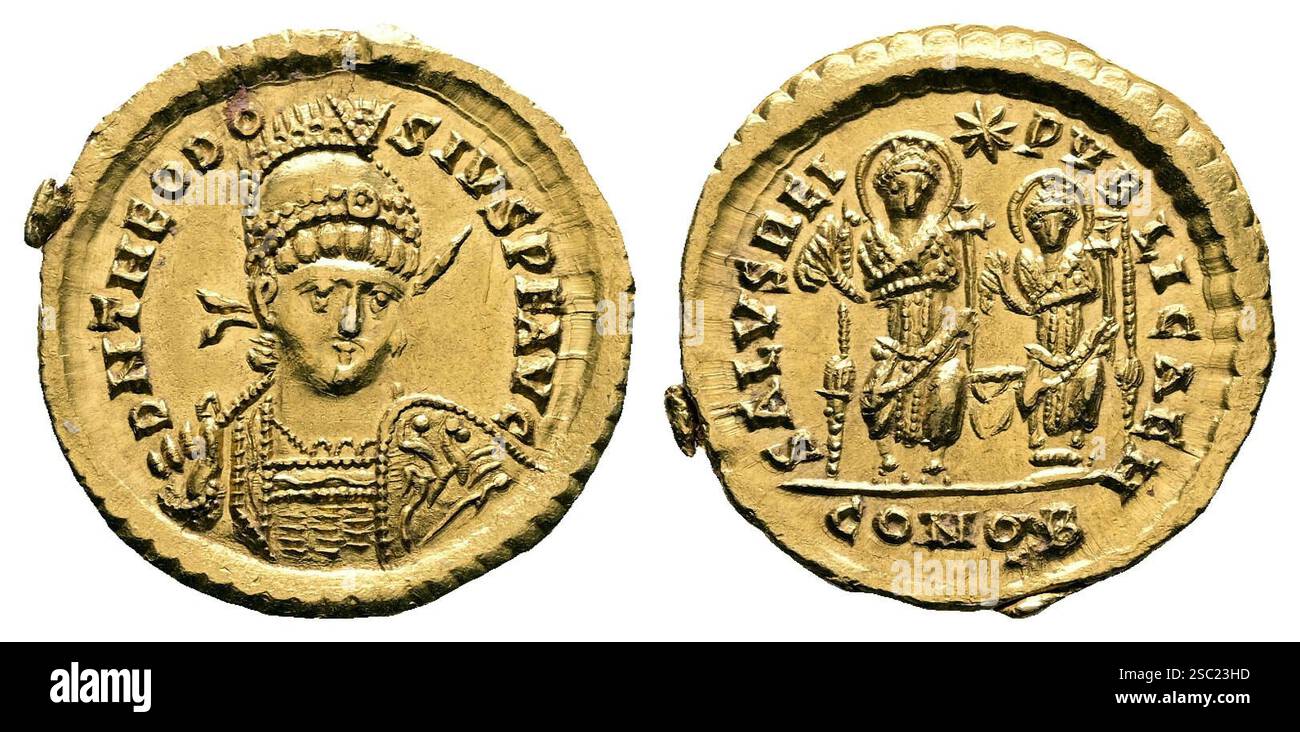 7481. Gold coin depicting Theodosius II AD 402-450 Stock Photo - Alamy