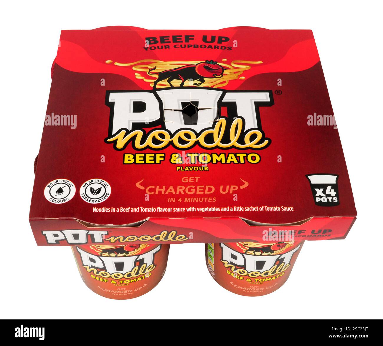 Pot noodle beef and tomato flavour instant noodles in a pack containing ...